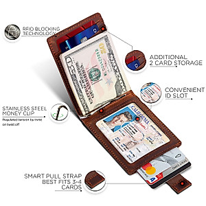 SERMAN BRANDS RFID Blocking Slim Bifold Genuine Leather Minimalist Front Pocket Wallets for Men with Money Clip Thin Mens (Canyon Red 1.0)