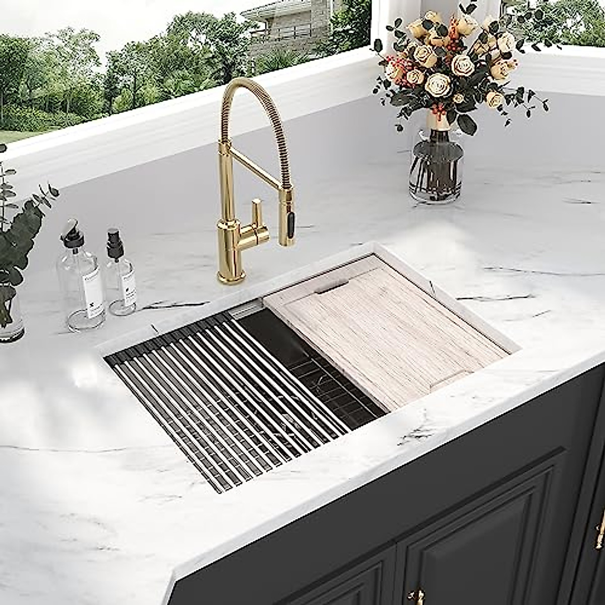 27 Undermount Kitchen Sink - Kichae 27"x19" Kitchen Sink Ledge Workstation Stainless Steel 18 Gauge Single Bowl Under Counter Sink Basin All In One Deep Sink With Cutting Board