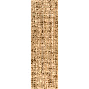 nuLOOM Ashli Solid Farmhouse Jute Runner Rug, 2' 6" x 12', Natural