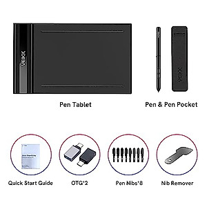 Drawing Tablet,VEIKK S640 Digital Graphics Tablet, 6x4 Inch Ultra-Thin Portable OSU! Tablet, Battery-Free Stylus for OSU! Game and Teaching Online Classes,Support Windows Mac Linux Chrome Android OS