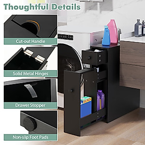 DORTALA Free Standing Bathroom Floor Storage Cabinet w/Drawer Double Door, Kitchen Cupboard, Wooden Entryway Storage Cabinet, 24" x 12" x 31.5"(L x W x H), Black