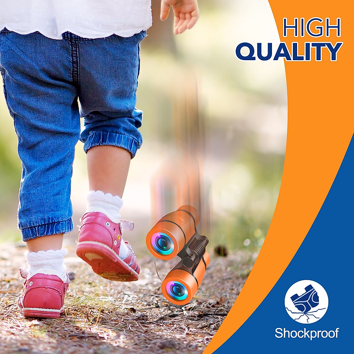 LET'S GO! 3-8 Year Old Boy Girl Toys: Shockproof Binoculars for Kids Bird Watching Camping Hiking, 3 4 5 6 7 Year Old Boys Girls Toddler Outdoor Toy Travel Binoculars for Kid Ages 4-7