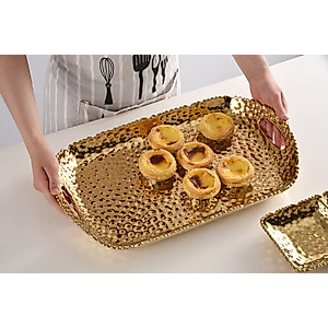 Pampa Bay Golden Millenium Titanium-Plated Porcelain Rectangular Tray with Handles, 19 X 11.5 X 3in