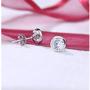 Sllaiss Sterling Silver Cubic Zirconia Bezel Set Stud Earrings Set for Women Round Cut CZ Earrings 3 Pairs Martini Stud Earrings Hypoallergenic