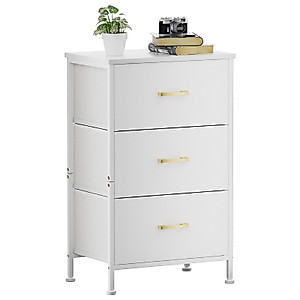 Night Stand, Nightstand with 3 Drawers, Fabric Kids Bedside Table Storage Organizer for Small Space, Bedroom, White Nightstand with Sturdy Structure, Modern Faux Leather End Table, White