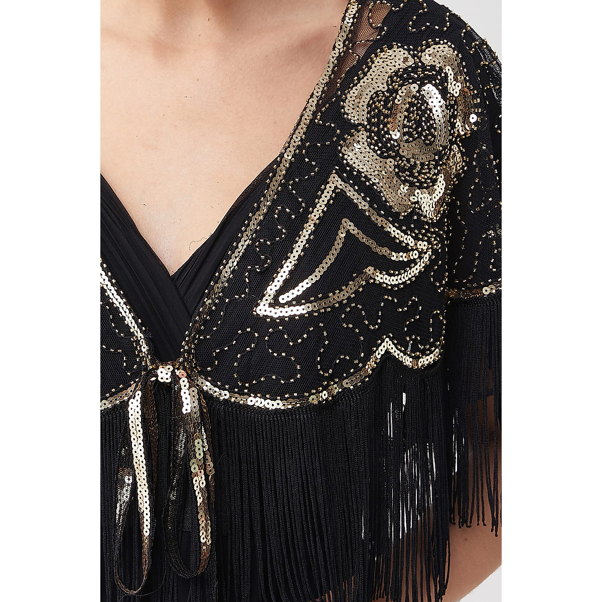 BABEYOND 1920s Shawl Wraps Gatsby Beaded Evening Cape Bridal Shawl for Evening Dresses Wedding Party (Gold Black)