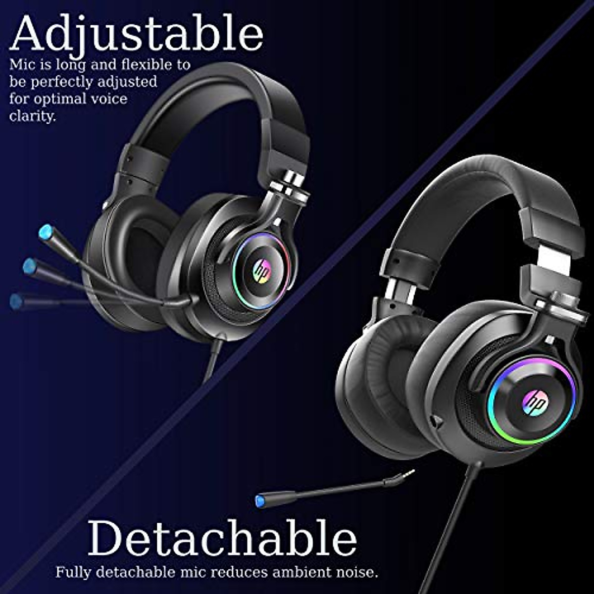 HP Wired Gaming Headphones Xbox One Headset with Surround Sound, RGB LED Lighting, Noise Isolating Over Ear Gaming Headset with Adjustable Mic, for PS5,PS4, Xbox One, Nintendo Switch, PC, Laptop-Black