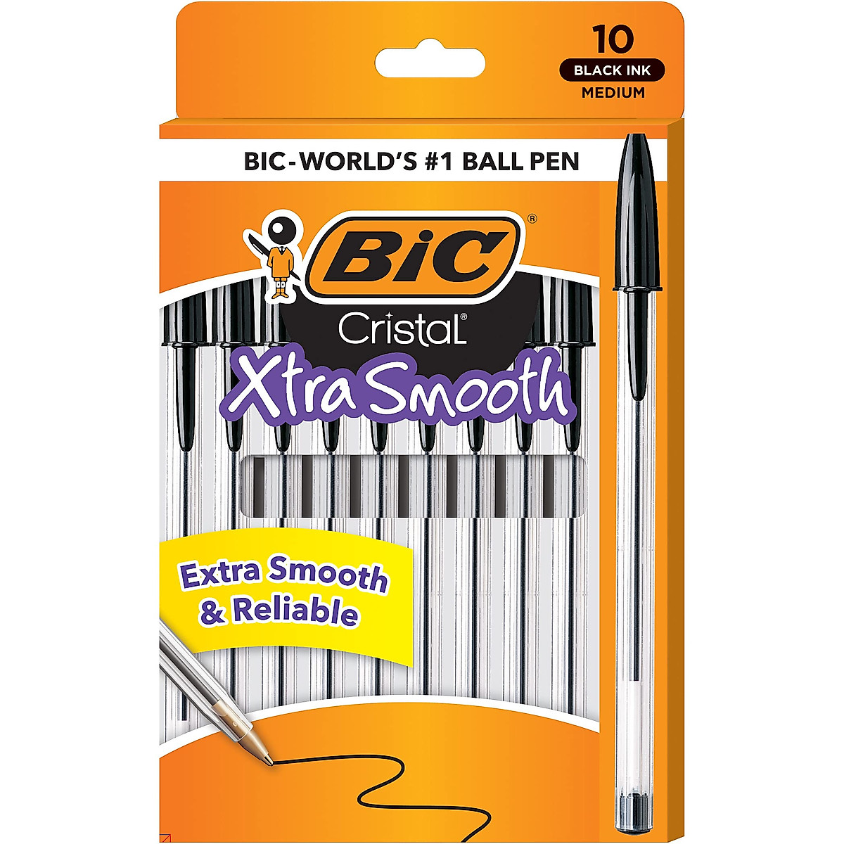 BIC Cristal Xtra Smooth Ballpoint Pen, Medium Point (1.0mm), Black, Great For Everyday Writing Activities, 10-Count