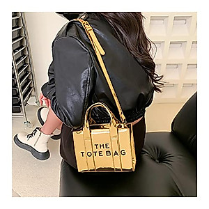 Cooble Shiny Tote Bags Faux Leather Handbag Tote Purse Crossbody Bag Satchel Bag Shoulder Bag for Women (Gold)