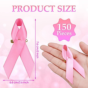 Yunsailing 150 Pcs Breast Cancer Ribbons Pink Ribbon Pins Breast Cancer Awareness Satin Pins Bulk with Safety Pins for Breast Cancer Charity Event Fundraising Campaign Party Supplies, 3 x 2.6 Inches
