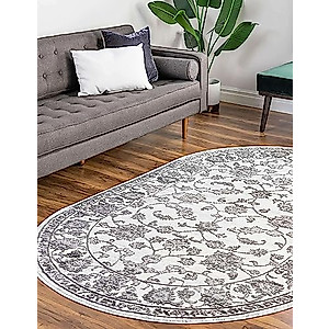 Unique Loom Boston Collection Area Rug - Floral (5' 3" x 8' Oval, white Gray/ Ivory)