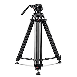 【2023 Upgrade】 RAUBAY 70.8" Professional Heavy Duty Video Camera Tripod with Fluid Head, QR Plate for DSLR Camcorder, Max Loading 17.6lbs, Aluminum Twin Tube Leg with Metal Mid-Level Spreader DV-1 PRO