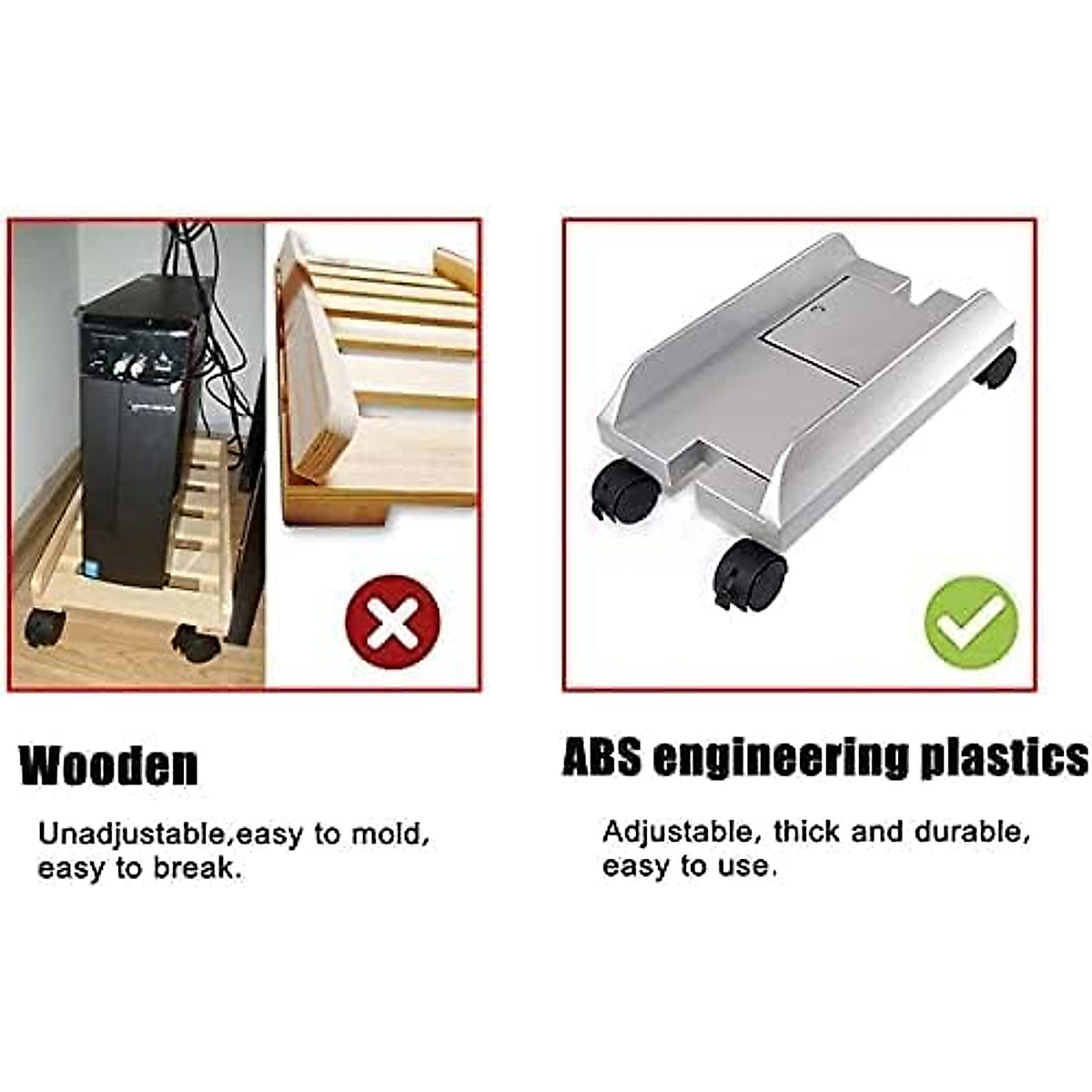 CPU Stand Mobile Desktop Tower Computer Floor Stand Rolling Caster Wheels Adjustable Width Universal PC Computer Holder Cart with 4 Caster Wheels (Silver)