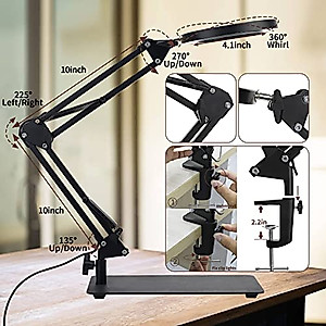 10X Magnifying Glass with Light and Stand, KIRKAS 2-in-1 Stepless Dimmable and 3 Color Modes LED Magnifying Lamp, Real Glass Lens Magnifier Desk Lamp & Clamp for Reading, Repair, Hobby, Close Work