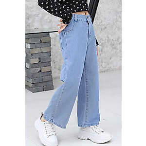 Milokado Big Girls Kids Jeans Casual Elastic Waist Wide Leg Demin Pants Size 5-13 Years (Blue Z, 12-13 Years)