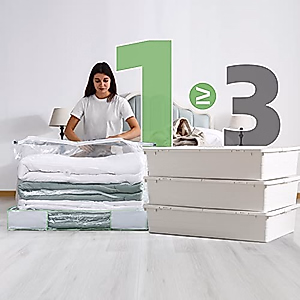 TAILI Under Bed Storage Bin with Vacuum Storage Bag, 1 Pack Foldable Under Bed Storage Box for Quilts Pillow Blankets and Linen Protection, Clear Window, 2 Sturdy Zippers, 41" x 17.7" x 6"
