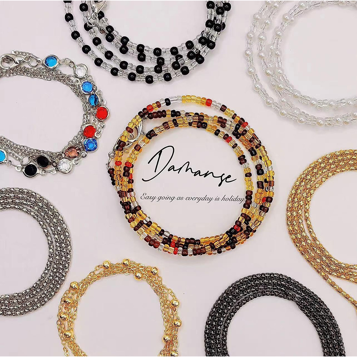 Damanse Eyeglass Chain,8 Pcs Eye Glasses Strap Holders around Neck For Women Stylish,Beaded Glasses Chain Sunglasses Mask Necklace Lanyard