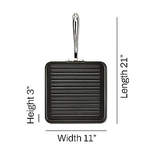 All-Clad HA1 Hard Anodized Nonstick Grill 11x11 Inch Oven Safe 350F Pots and Pans, Cookware Black