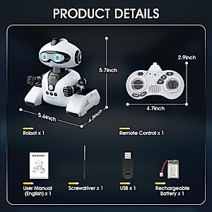 Robots Toys for Kids, 2.4Ghz Remote Control Robot Toys with Music and LED Eyes for Boys/Girls, RC Toy Stocking Stuffers for 3-12 Year Toddler Children Teen for Birthday Day Gift(White)