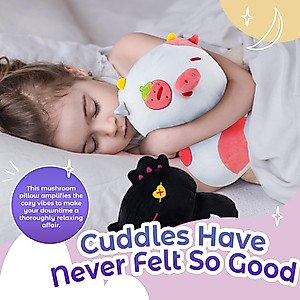 NOMASET Mushroom Plush Kawaii Stuffed Animal Mushroom Pillow Cuddle Buddy with Extra-Soft Fabric and Filling - Cute Mushroom Stuffed Animal for Stress Relief, Room Decor, Plush Gifts 8 Inch Black