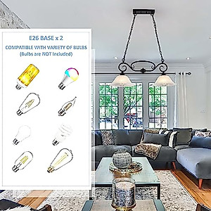 SHENGQINGTOP 32.5" Traditional Kitchen Island Lights with Alabaster Glass Shade & Chain, 2-Light Dining Room Lighting Fixtures Hanging, Vintage Farmhouse Pendant Lighting, Matte Black Finish