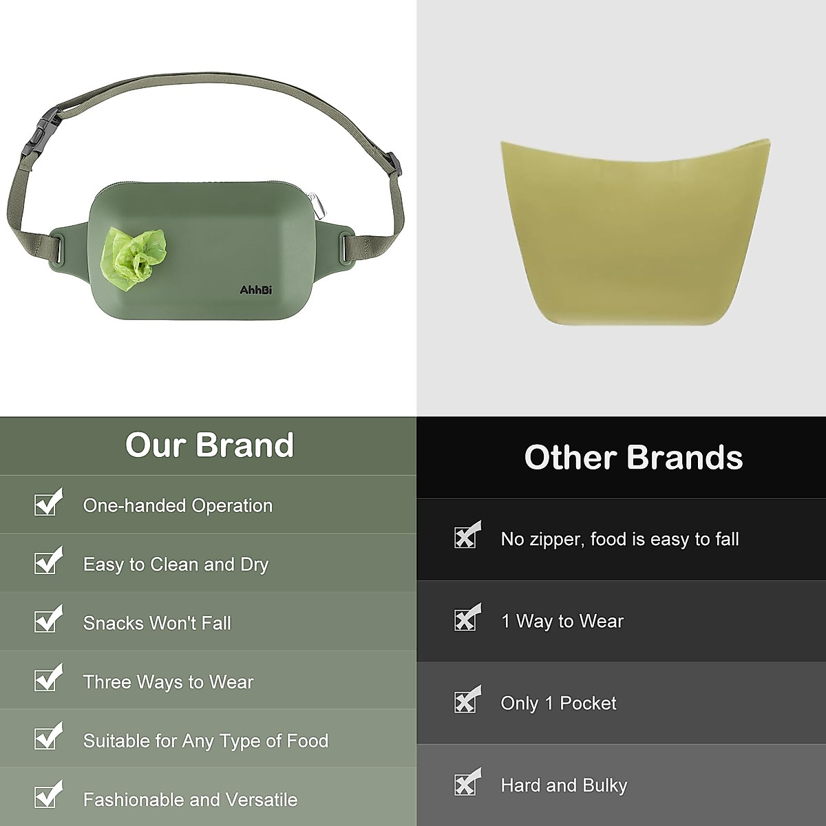 AhhBi Silicone Dog Treat Training Pouch, Clicker for Pet Training, Built-in Poop Bag Dispenser, 3 Ways to Carry (Army Green)