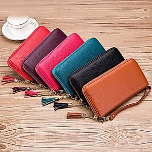 Su.B.dgn RFID Wallet Women, Leather, Travel Wallet with Wristlet, Fits Passport, Phone, Banknote | Red