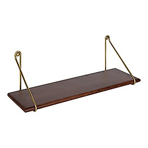 Kate and Laurel Palone Modern Wall Shelf, 24, Walnut and Gold, Minimal Transitional Shelf for Storage and Display