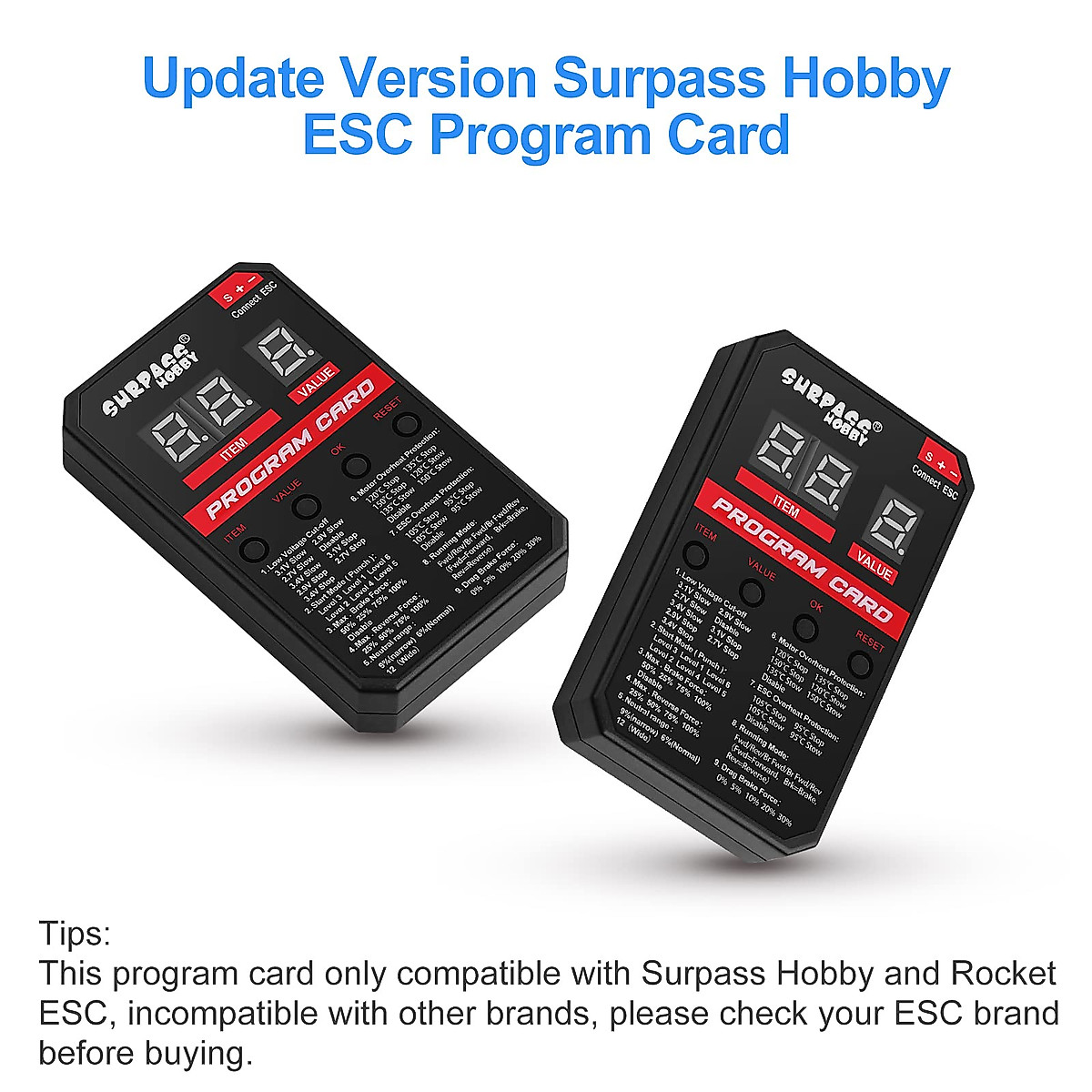 Surpass Hobby ESC Programming Card RC Car Electronic Speed Controller LED Programmer Only Compatible with Surpass Hobby Rocket Brushless ESC 25A 35A 45A 60A 80A 120A 150A (Update Version)