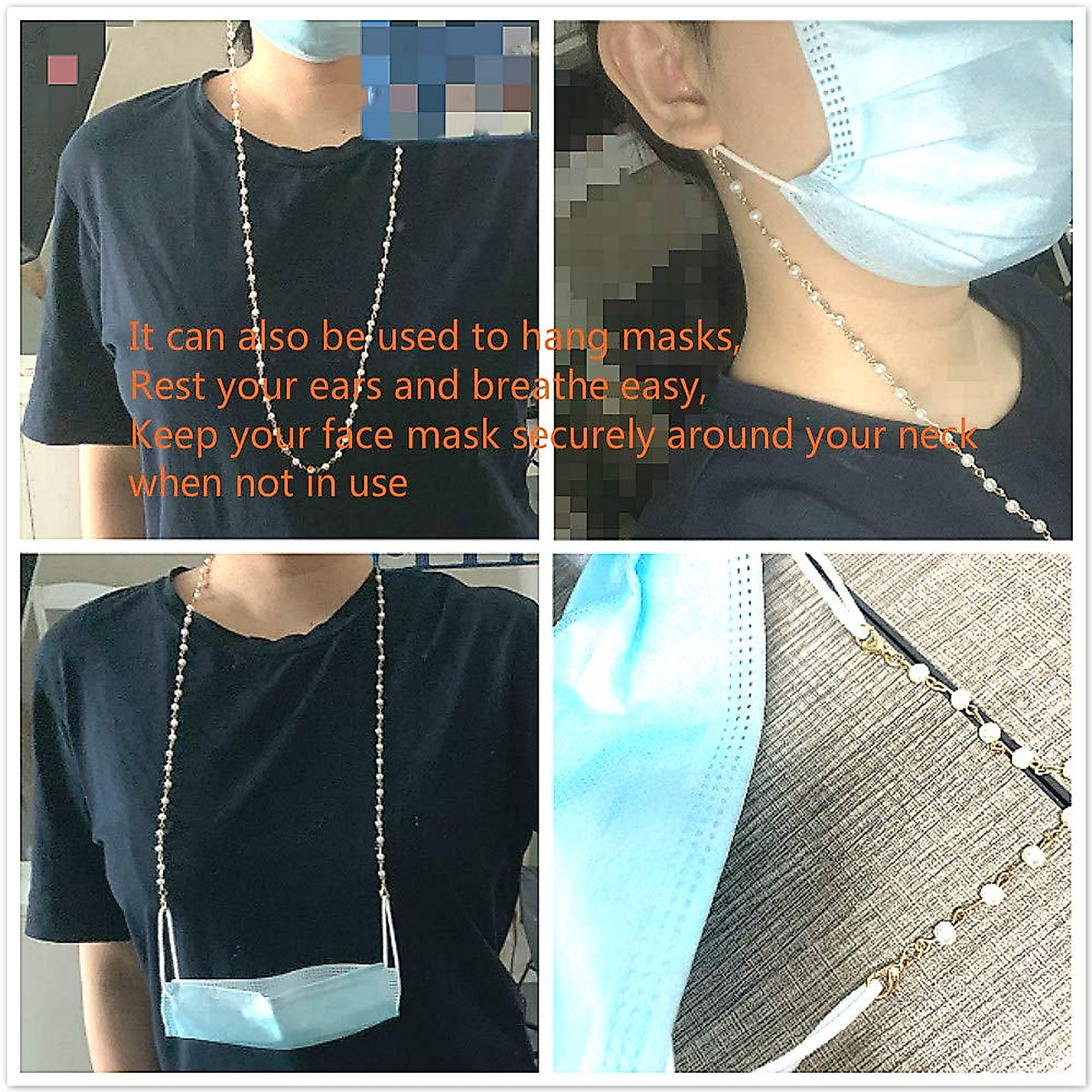 Sither Pearl Sunglasses Chian Reading Glasses Chain Strap Necklace for Women