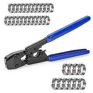 JWGJW PEX Clamp Cinch Tool Crimping Tool Crimper for Stainless Steel Clamps from 3/8"to 1" with 1/2" 22PCS and 3/4" 10PCS PEX Clamps (002)