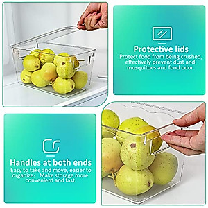 KAMOTA Plastic Storage Organizer Basket Bin with Handles and Lids for Bathroom, Pantry, Kitchen Cabinet, Fridge, Closet, Bedroom, Office and Home Organization - 8 pack - Clear
