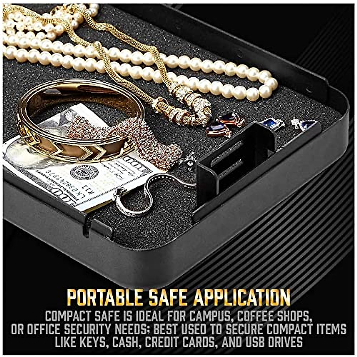 HORUSDY Lock box for Guns and Valuables,Portable Security Case Lock Box Safe with Combination Lock