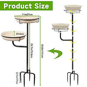 YALINKA Freestanding Birdbaths Bowl Outdoor, Free Standing Garden Bird Bath Bird Feeder & Bird Bath Bowl, Detachable Decoration Spa Birdfeeder for Garden Patio Yard Lawn, 4 Spiky Metal Stake (White)