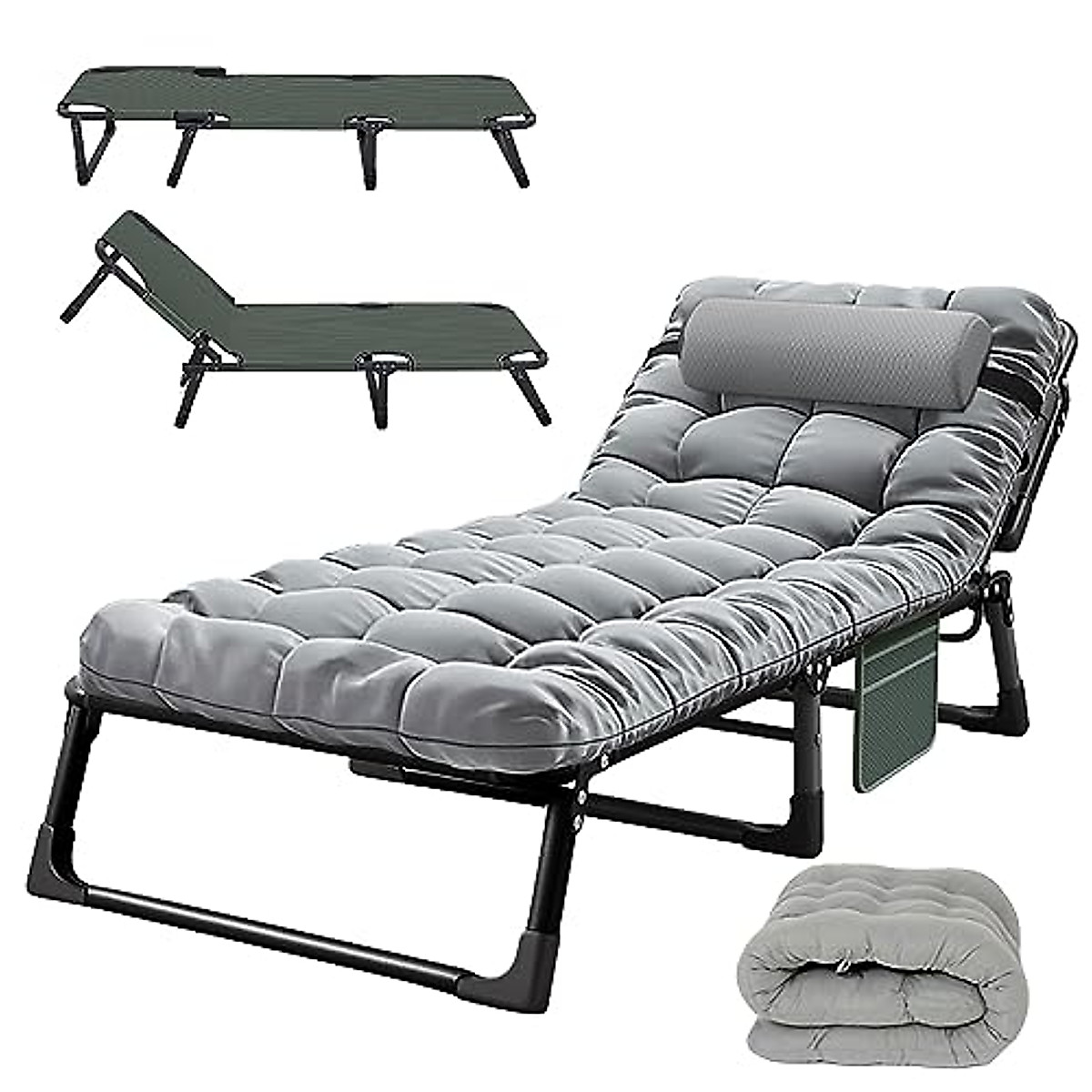 Soliles Portable Folding Camping Cot, Adjustable 4-Position Adults Reclining Chairs with Mattress,Outdoor Patio Folding Lounge Chair Sleeping Cots Bed, Perfect for Camping, Pool, Beach, Patio