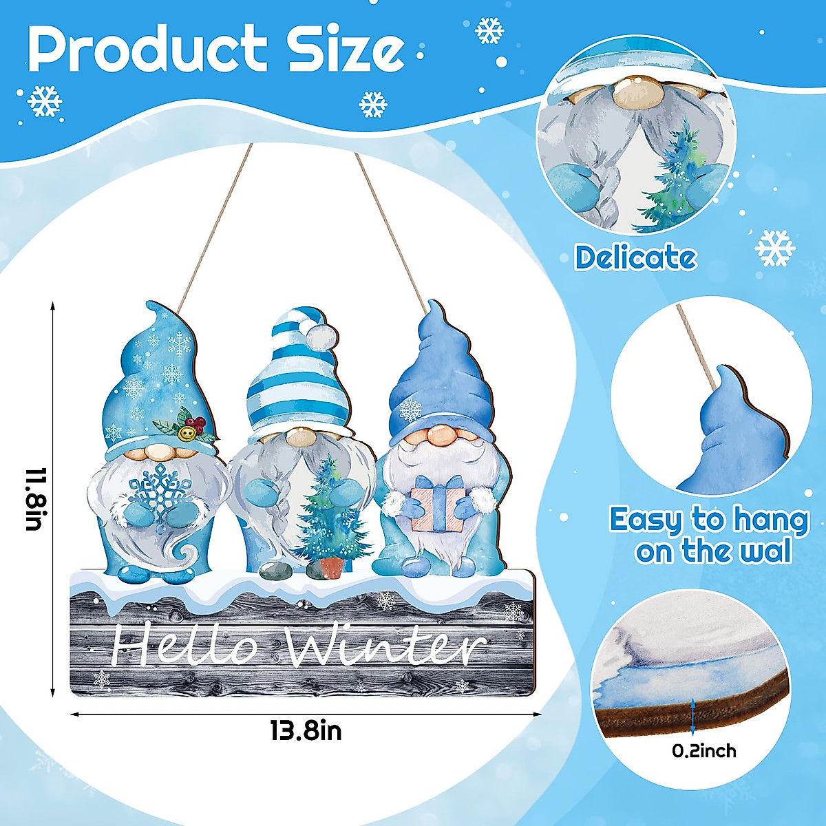 Auidy_6TXD Hello Winter Welcome Door Sign, Gnomes Winter Christmas Door Hanging Signs Farmhouse Home Sign for Home Porch Front Door Indoor Outdoor