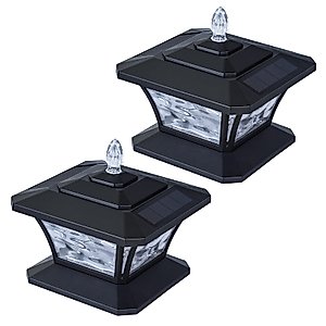 Solar Post Cap Lights Warm White/Red/Green/Blue 4 Lighting Mode, 15 Lumens 1000mAh Battery IP54 Waterproof, Fits 3.5x3.5 4x4 4.5x4.5 5x5 Fence Post Lights Solar Powered Outdoor Lights, Black (2 Pack)