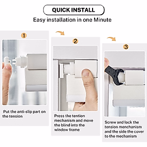 Keego Cordless No Drill Cellular Blinds for Window Blackout Honeycomb Shades No Tools Easy Install for Home Kitchen Bedroom Office(Blackout,White,34w x 60h)