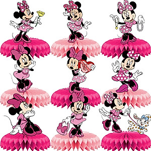 9Pcs Minnie Birthday Party Supplies for Mouse,Minnie Honeycomb Centerpieces,Minnie Theme 3D Table Decorations