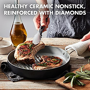 GreenPan Chatham Hard Anodized Healthy Ceramic Nonstick, 11" Grill Pan, PFAS-Free, Dishwasher Safe, Oven Safe, Gray