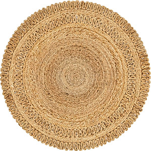 Unique Loom Braided Jute Collection Classic Quality Made Natural Hand Woven With Circle Swirl Details Area Rug, 4' 0 x 4' 0 Round