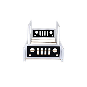 Car Bed Twin Size Montessori Floor Bed Frame with Fence and Door, Car-Shaped Platform Bed with Wheels,Solid Wood Twin Bed for Kids Boys Girls, No Box Spring Needed (Twin Size, White)