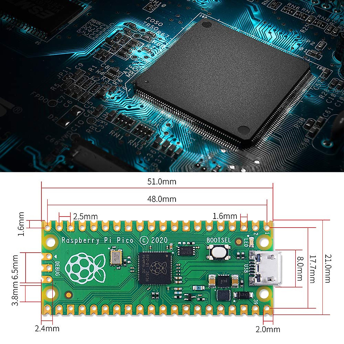 GeeekPi Raspberry Pi Pico Kit Flexible Microcontroller Mini Development Board,Based on The Raspberry Pi RP2040,Dual-Core ARM Cortex M0+ Processor,Running up to 133 MHz, Support C/C++ / Python