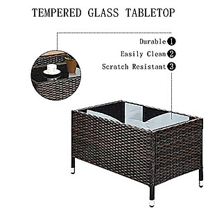 BestComfort 4 Piece Outdoor Patio Furniture Set Wicker Conversation Set, Sectional Sofa Rattan Wicker Chair, Glass Coffee Table for Backyard Porch Poolside Balcony Garden