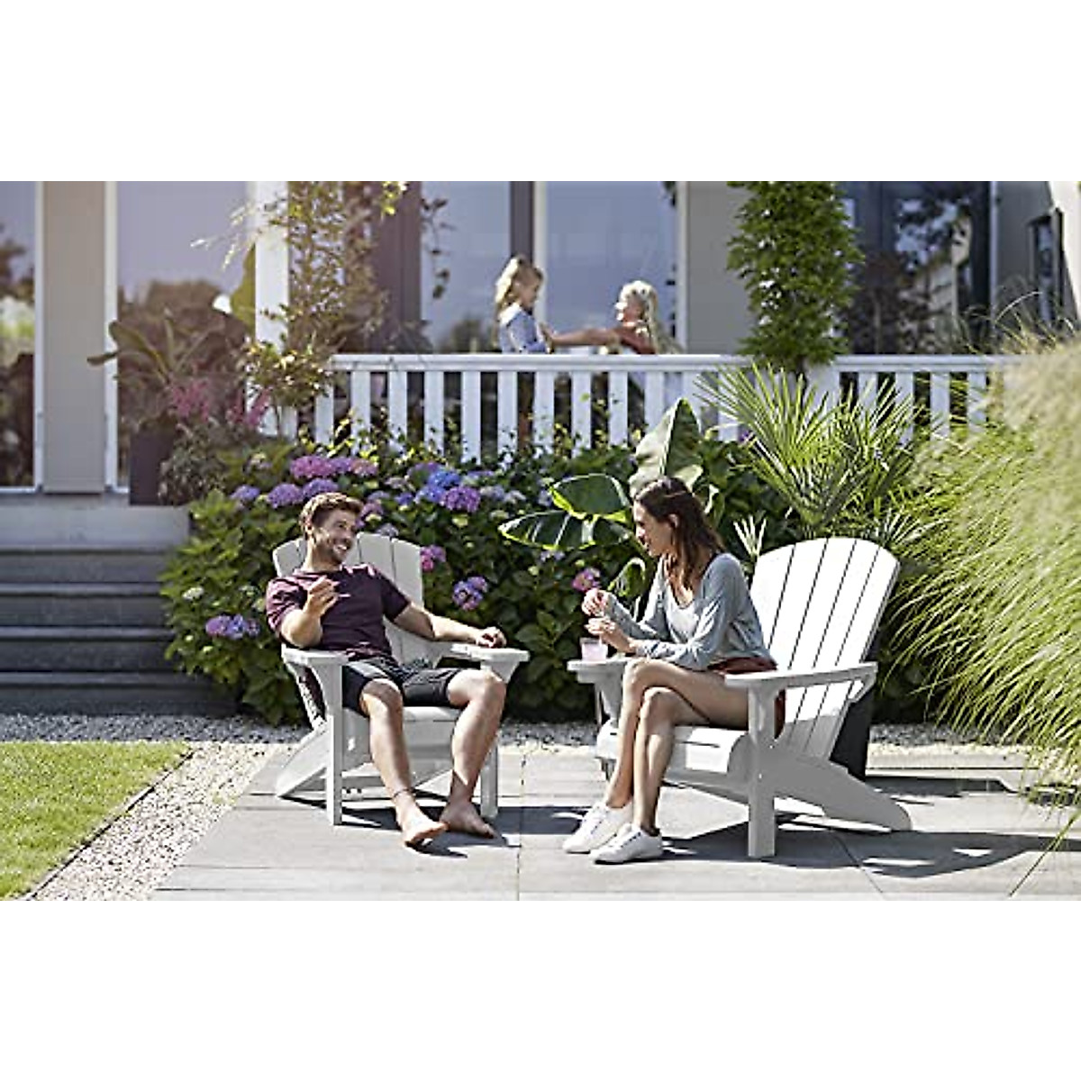 Keter 2 Pack Alpine Adirondack Resin Outdoor Furniture Patio Chairs with Cup Holder-Perfect for Beach, Pool, and Fire Pit Seating, White