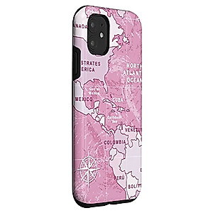 iPhone 11 Pink World Map Ocean America Case