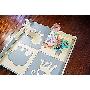 Baby Play Mat - Large (60"x60") Foam Interlocking Floor Tiles | Non-Toxic, Waterproof, Crawling, Tummy Time Mat, Fence Edge | Children's Playroom & Nursery | Infant, Toddler, Kid