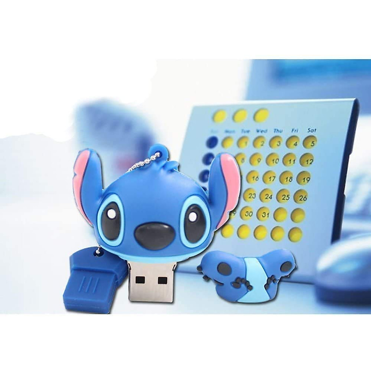 Novelty Stitch Blue Shape Design 64GB USB 2.0 Flash Drive Cute Memory Stick Stitch Keychains Thumb Drive Data Storage Pendrive Cartoon Jump Drive Gift…
