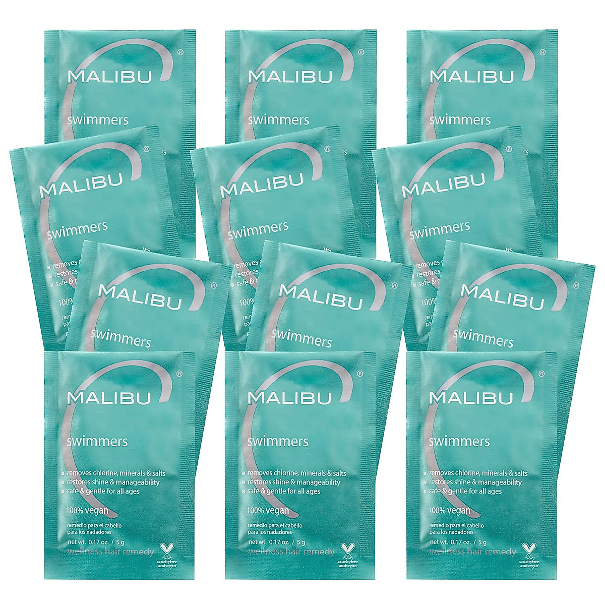 Malibu C Swimmers Wellness Remedy - Restoring & Hydrating Hair Care with Vitamin C Complex - Protects Hair Discoloration from Chlorine and Pool Elements (12 Packets)