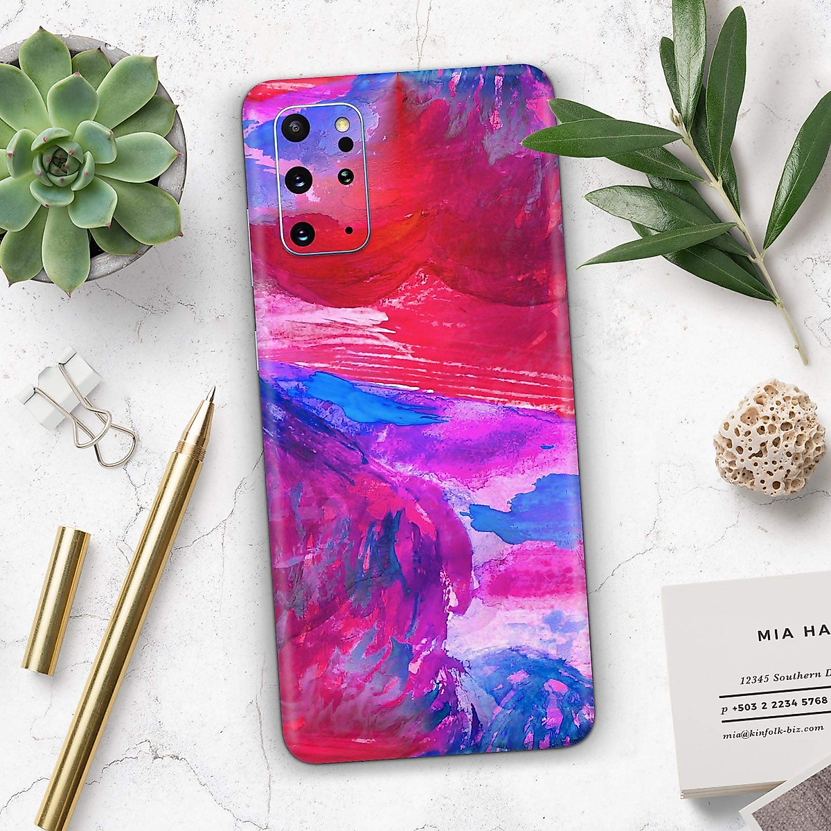 DesignSkinz Splatter Blue and Red Oil Protective Vinyl Decal Wrap Skin Cover Compatible with The Samsung Galaxy S20 (Screen Trim & Back Glass Skin)